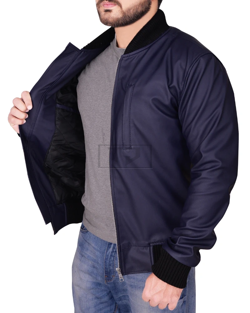 Buy Navy Blue Varsity Leather Jacket [13% OFF] - TorseJackets