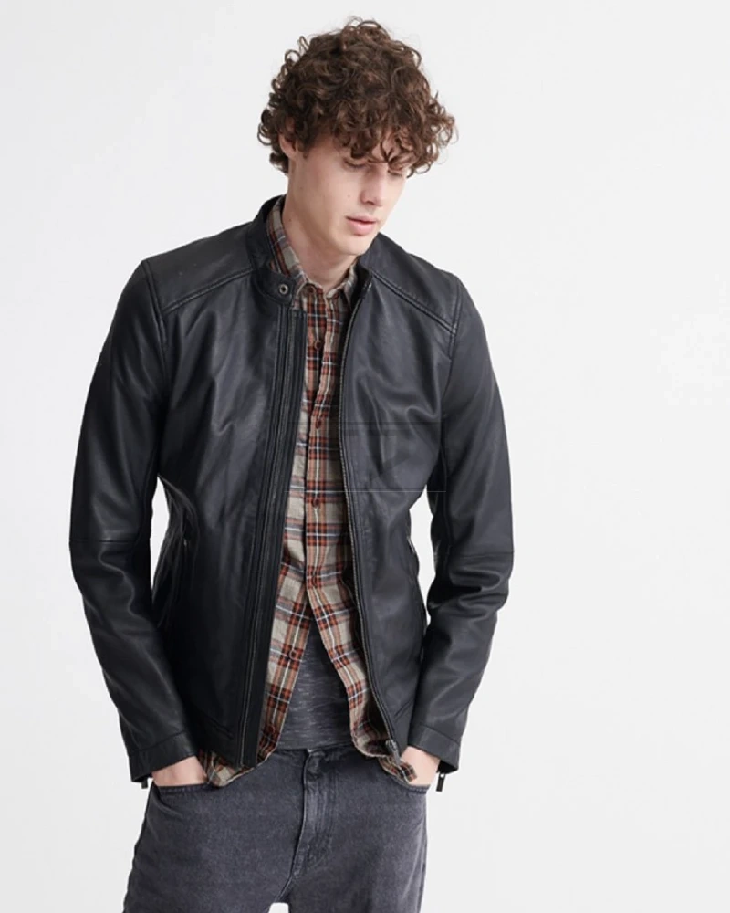 Buy Men Dull Black Leather Jacket [14% OFF] - TorseJackets