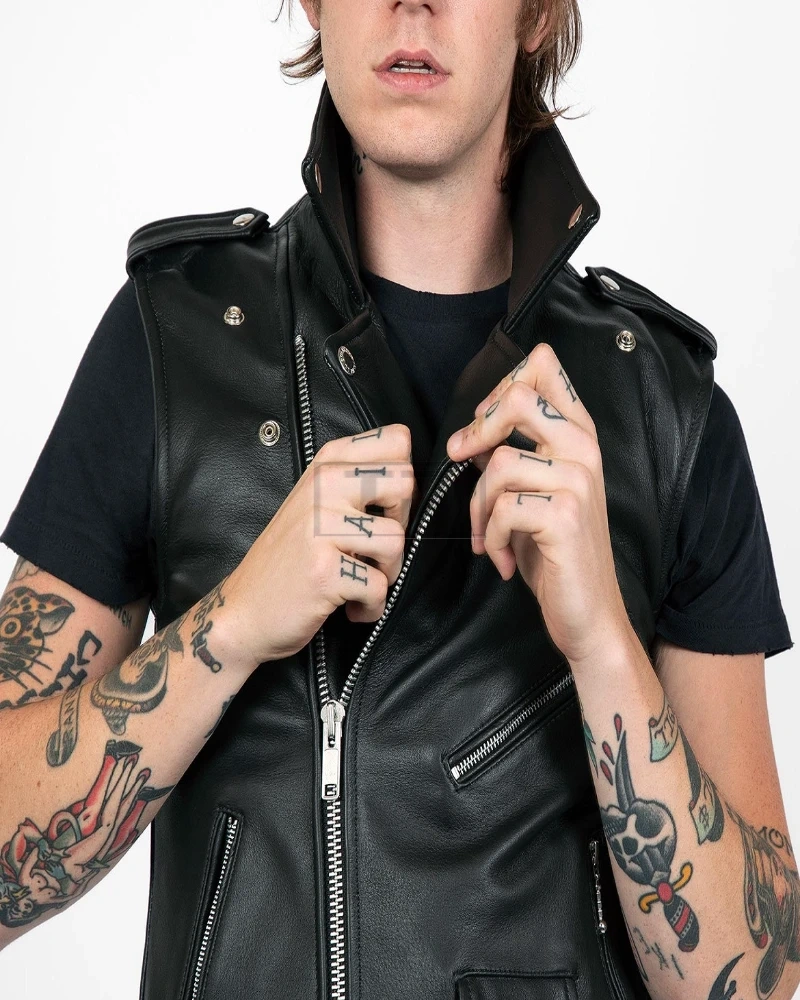 Buy Men Black Leather Vest [19% OFF] - TorseJackets